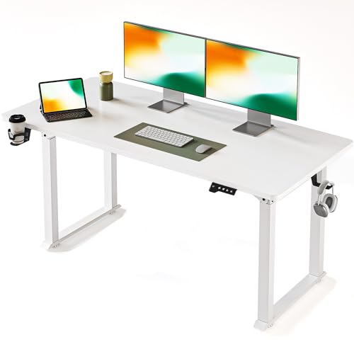 FEZIBO Standing Desk 4 Legs with Dual Motors, 63x29 Electric Standing Desk Adjustable Height with Strong stability, Stand up Desk with Whole-Piece Tabletop, White（2 Packeges）