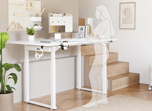 FEZIBO Standing Desk 4 Legs with Dual Motors, 63x29 Electric Standing Desk Adjustable Height with Strong stability, Stand up Desk with Whole-Piece Tabletop, White（2 Packeges）