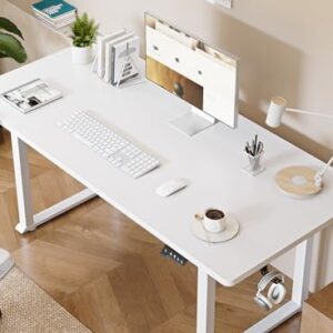 FEZIBO Standing Desk 4 Legs with Dual Motors, 63x29 Electric Standing Desk Adjustable Height with Strong stability, Stand up Desk with Whole-Piece Tabletop, White（2 Packeges）