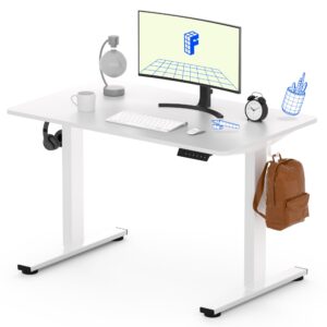 flexispot electric stand up desk workstation 40 x 24 inches whole-piece desktop ergonomic height adjustable standing desk (white frame + 40" white desktop)