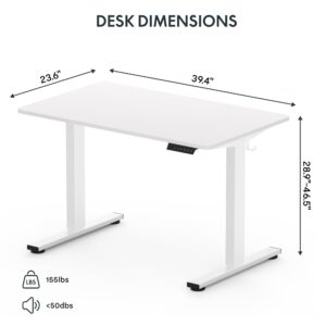 FLEXISPOT Electric Stand Up Desk Workstation 40 x 24 Inches Whole-Piece Desktop Ergonomic Height Adjustable Standing Desk (White Frame + 40" White Desktop)