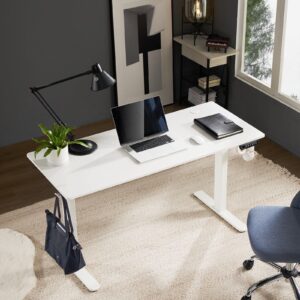 Sweetcrispy Electric Standing Desk - 40 x 24 inch Adjustable Height Sit to Stand Up Desk with Splice Board, Rising Home Office Computer Table with 2 Hook and Wire Hole for Work