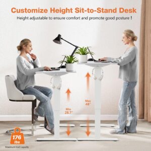 Sweetcrispy Electric Standing Desk - 40 x 24 inch Adjustable Height Sit to Stand Up Desk with Splice Board, Rising Home Office Computer Table with 2 Hook and Wire Hole for Work