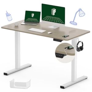 flexispot standing desk quick assembly electric adjustable with 48 x 24 inches whole-piece desktop ergonomic memory controller stand up desk(white frame + 48" grey wood grain)