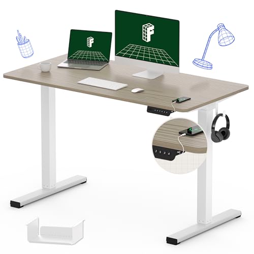 FLEXISPOT Standing Desk Quick Assembly Electric Adjustable with 48 x 24 Inches Whole-Piece Desktop Ergonomic Memory Controller Stand Up Desk(White Frame + 48" Grey Wood Grain)