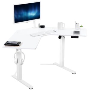 vivo electric height adjustable l-shaped 47 x 47 inch standing desk, white corner table top, white frame, stand up workstation, desk-e1l94w