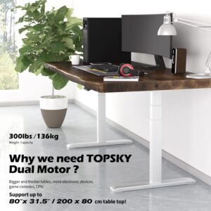 TOPSKY Dual Motor 3 Stage Electric Adjustable Standing Desk Frame Heavy Duty 300lb Load Capacity for Home Office (White Frame Only)