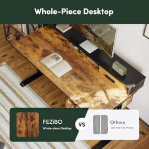 FEZIBO Whole-Piece Electric Standing Desk Adjustable Height with 3 drawers, 48 x 24 inches Stand up Desk with Monitor Shelf, Sit Stand Rising Desk with open storage, Rustic Brown (2 Packages)