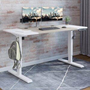 radlove electric height adjustable standing desk, 55 x 24 inches stand up workstation, splice board home office computer table ergonomic (white frame + 55" white+maple top)