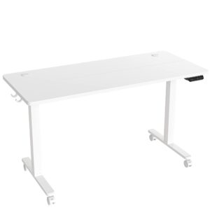 EleTab Standing Desk, 55 x 24 Inch Electric Stand up Height Adjustable Home Office Table, Sit Stand Desk with Splice Board, White Frame & White Desktop