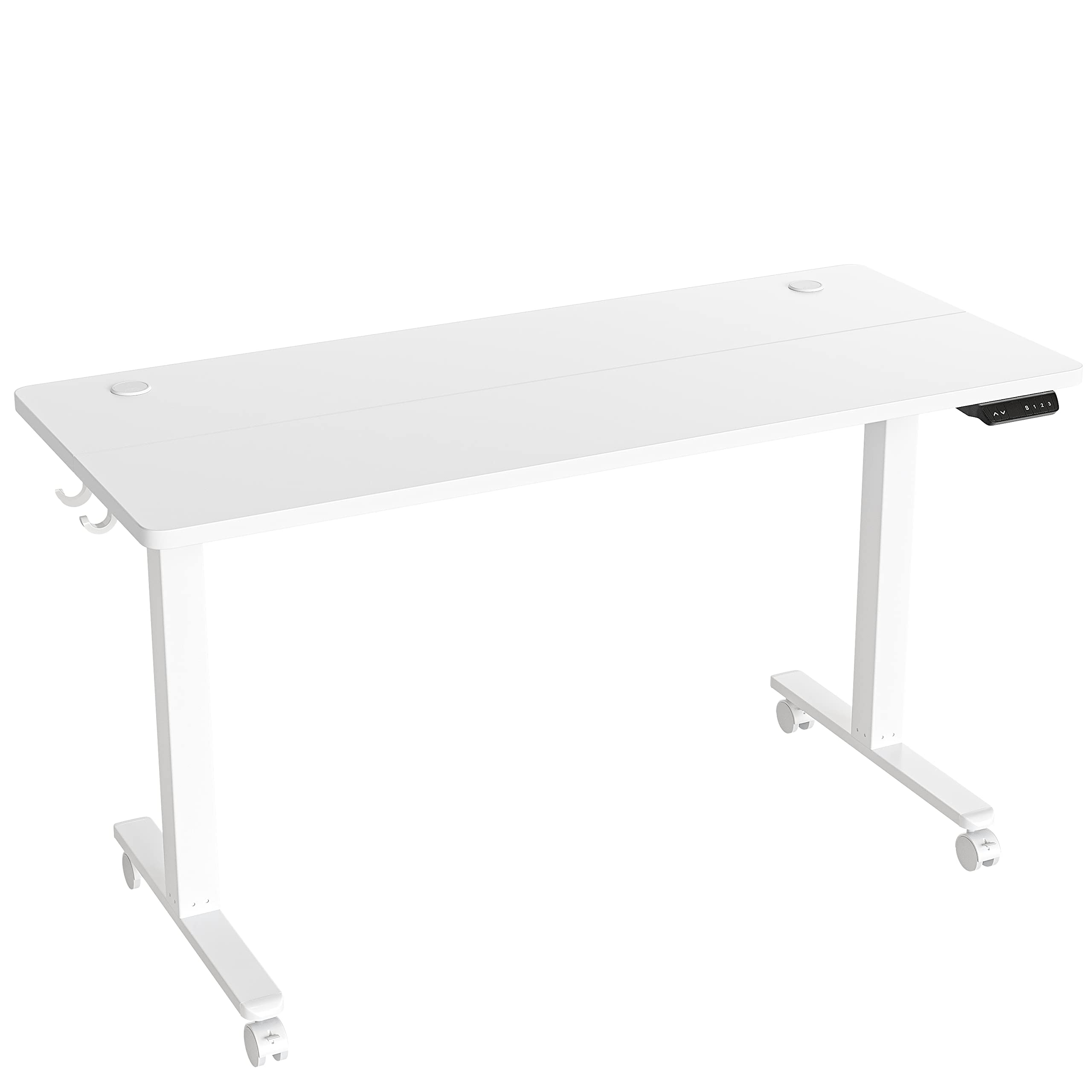 EleTab Standing Desk, 55 x 24 Inch Electric Stand up Height Adjustable Home Office Table, Sit Stand Desk with Splice Board, White Frame & White Desktop