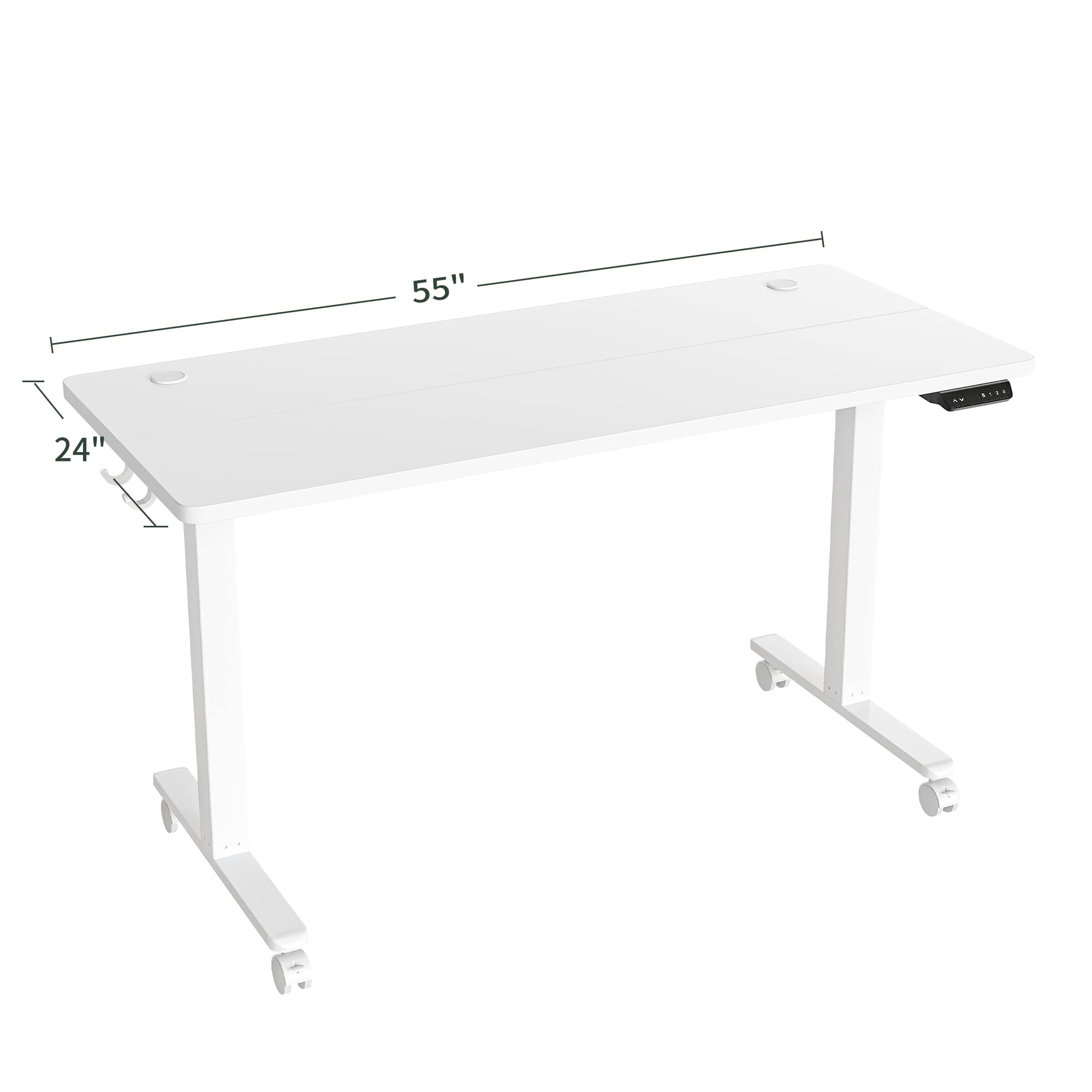 EleTab Standing Desk, 55 x 24 Inch Electric Stand up Height Adjustable Home Office Table, Sit Stand Desk with Splice Board, White Frame & White Desktop