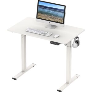 shw electric height adjustable desk with memory preset, 40 x 24 inches, white