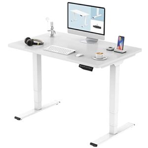 flexispot pro 3 stages dual motor electric standing desk 48x30 inches whole-piece desk board height adjustable desk electric stand up desk sit stand desk(white frame + white desktop)