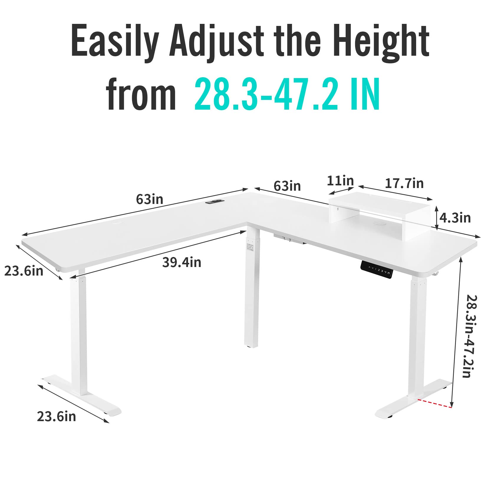 UNICOO L-Shaped Triple Motor Electric Height Adjustable Standing Desk - Gaming & Home Office Corner Desk, with Easy Touch Control & Solid Steel Construction (White Top/White Frame - XOT-L3E-WW)