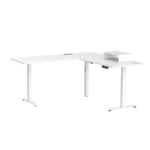 UNICOO L-Shaped Triple Motor Electric Height Adjustable Standing Desk - Gaming & Home Office Corner Desk, with Easy Touch Control & Solid Steel Construction (White Top/White Frame - XOT-L3E-WW)