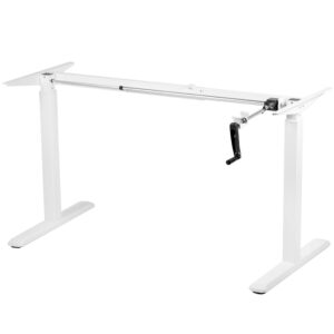 vivo white manual height adjustable stand up desk frame with hand crank system, ergonomic standing 2 leg workstation, desk-v101mw