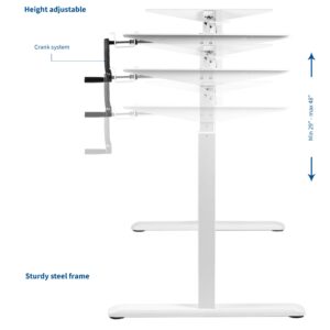 VIVO White Manual Height Adjustable Stand Up Desk Frame with Hand Crank System, Ergonomic Standing 2 Leg Workstation, DESK-V101MW