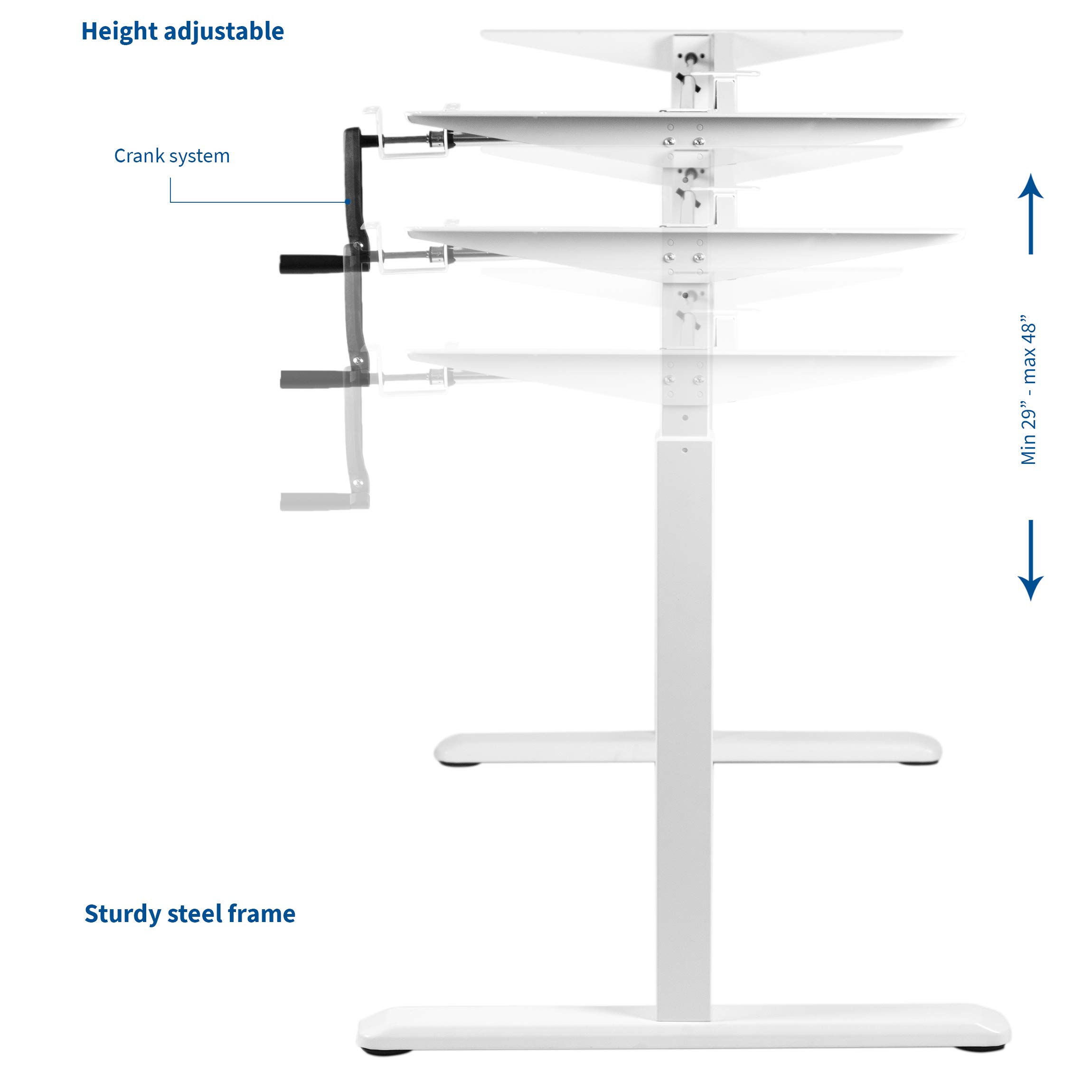 VIVO White Manual Height Adjustable Stand Up Desk Frame with Hand Crank System, Ergonomic Standing 2 Leg Workstation, DESK-V101MW