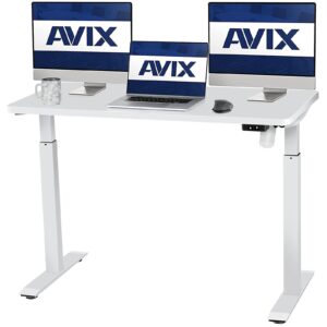 avix whole piece electric standing desk, 48 x 24 inches height adjustable desk, sit stand desk home office desks, white