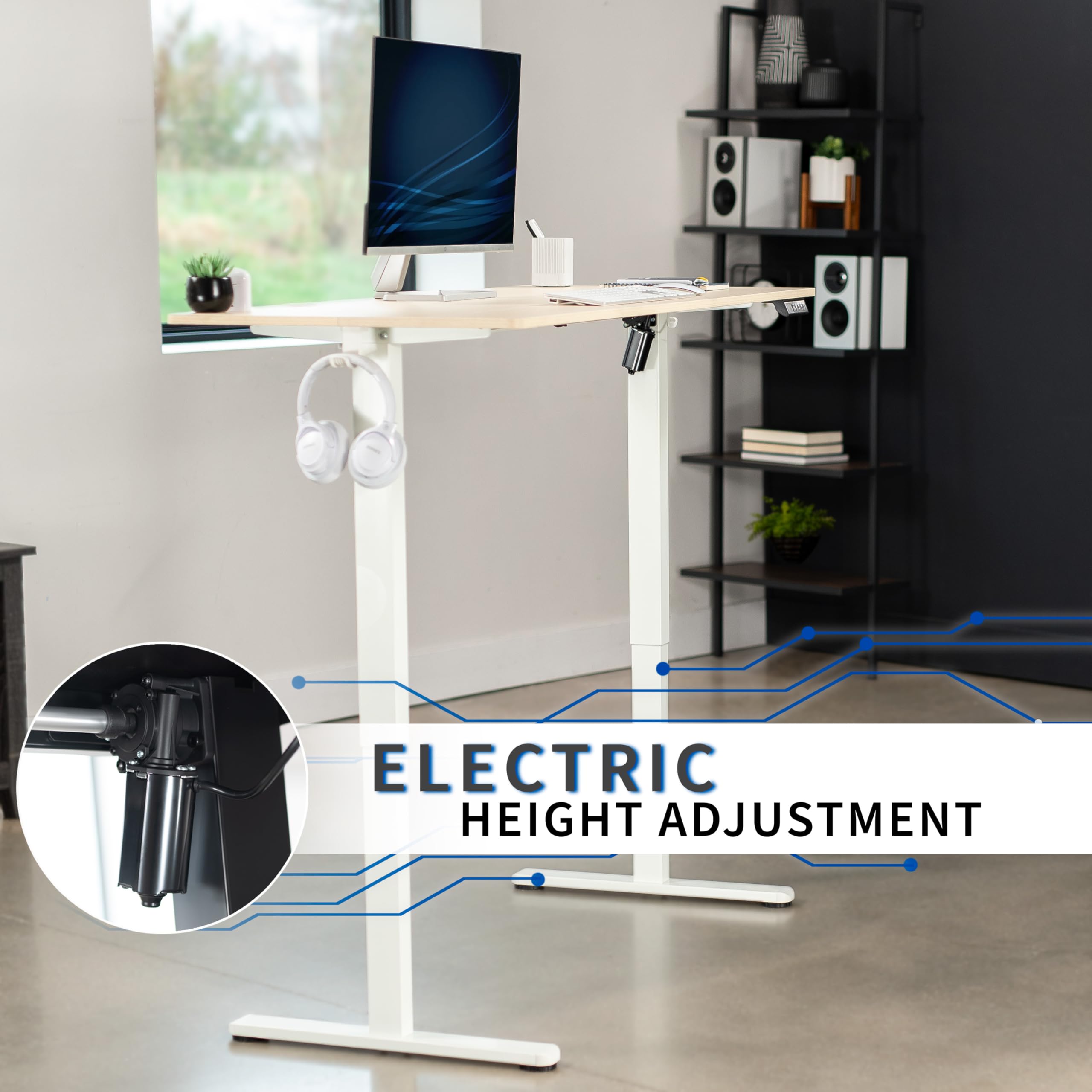 VIVO Electric 55 x 24 inch Stand Up Desk, Complete Height Adjustable Standing Home & Office Workstation with Memory Controller, Light Wood Top, White Frame, DESK-E155TC