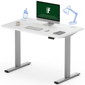 flexispot en1 electric stand up desk workstation 48 x 30 inch whole-piece desktop ergonomic memory controller standing desk height adjustable desk(gray frame + 48" white top, 2 packages)