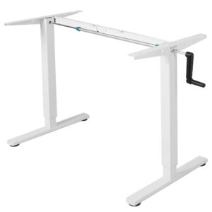 vivo compact hand crank stand up desk frame for 33 to 52 inch table tops, ergonomic standing height adjustable base with crank handle, white, desk-m051cw