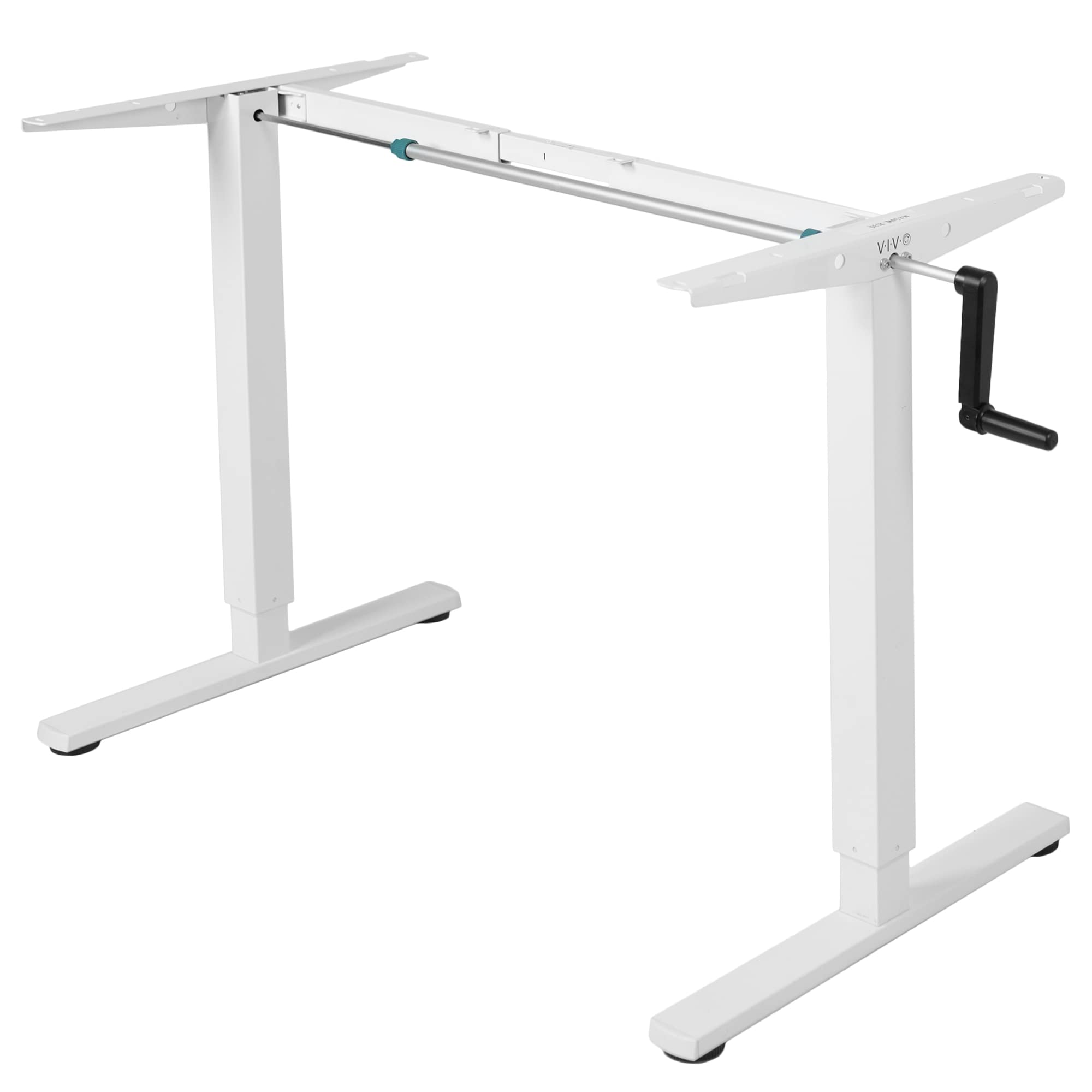 VIVO Compact Hand Crank Stand Up Desk Frame for 33 to 52 inch Table Tops, Ergonomic Standing Height Adjustable Base with Crank Handle, White, DESK-M051CW