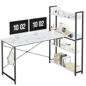 cubicubi computer corner desk with storage shelves, 55 inch reversible small l shaped computer desk, home office writing desk with 2 hooks, white