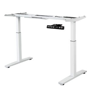 tangkula dual motor electric standing desk frame, height & width adjustable motorized sit stand desk base, ergonomic standing up workstation w/memory controller (white)