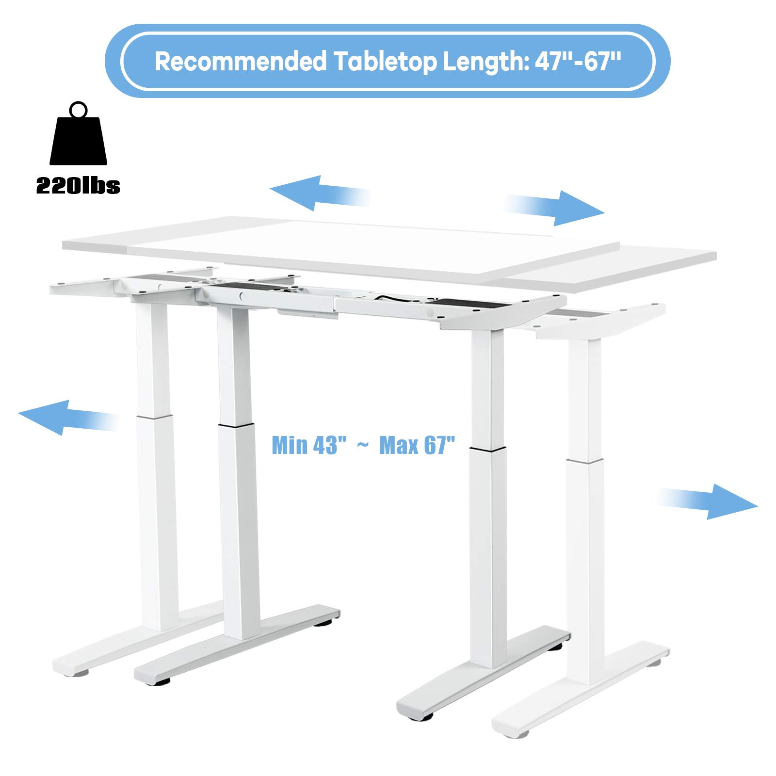 Tangkula Dual Motor Electric Standing Desk Frame, Height & Width Adjustable Motorized Sit Stand Desk Base, Ergonomic Standing Up Workstation w/Memory Controller (White)