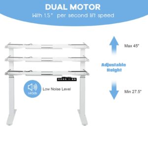 Tangkula Dual Motor Electric Standing Desk Frame, Height & Width Adjustable Motorized Sit Stand Desk Base, Ergonomic Standing Up Workstation w/Memory Controller (White)