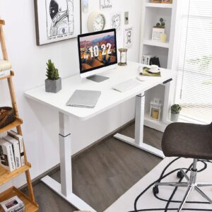 Tangkula Dual Motor Electric Standing Desk Frame, Height & Width Adjustable Motorized Sit Stand Desk Base, Ergonomic Standing Up Workstation w/Memory Controller (White)