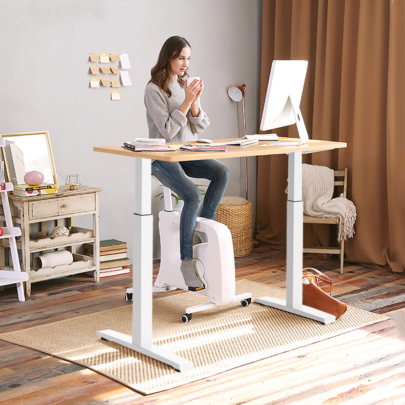 Tangkula Dual Motor Electric Standing Desk Frame, Height & Width Adjustable Motorized Sit Stand Desk Base, Ergonomic Standing Up Workstation w/Memory Controller (White)