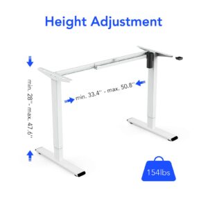 FLEXISPOT DIY Height Adjustable Standing Desk Frame Electric Sit Stand Desk Base, Home Office Stand up Desk Leg (White Frame Only)