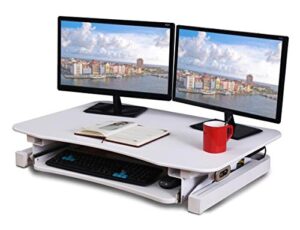 apexdesk zt series height adjustable sit to stand electric desk converter, 2-tier design with large 36x24 upper work surface and lower keyboard tray deck (electric riser, white)