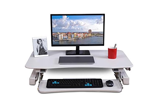 ApexDesk ZT Series Height Adjustable Sit to Stand Electric Desk Converter, 2-Tier Design with Large 36x24 Upper Work Surface and Lower Keyboard Tray Deck (Electric Riser, White)