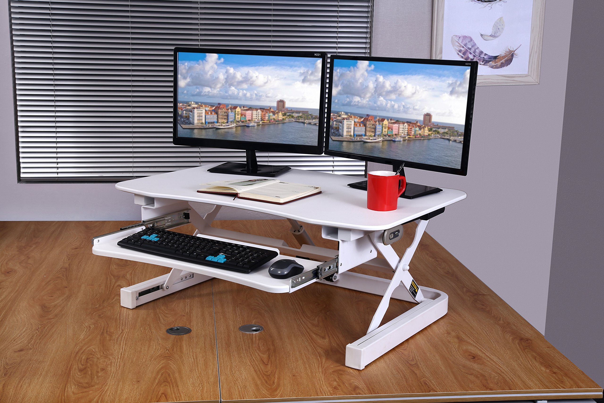 ApexDesk ZT Series Height Adjustable Sit to Stand Electric Desk Converter, 2-Tier Design with Large 36x24 Upper Work Surface and Lower Keyboard Tray Deck (Electric Riser, White)