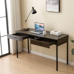 Aerkenga 55 inch Desk with Drawers Large Size Home Office Desk for Bedroom Office Use Desk with Storage Vanity Makeup Desk Drawer Desk Easy Install, Black