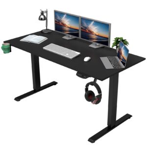 outfine heavy duty dual motor height adjustable standing desk electric dual motor home office stand up computer workstation(black, 55") desktop load up to 220lbs