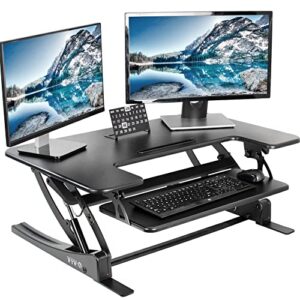 vivo 36 inch height adjustable stand up desk converter, v series, quick sit to stand tabletop dual monitor riser workstation, black, desk-v000v