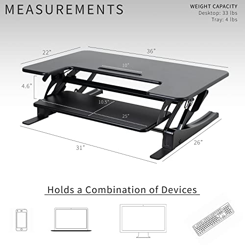 VIVO 36 inch Height Adjustable Stand Up Desk Converter, V Series, Quick Sit to Stand Tabletop Dual Monitor Riser Workstation, Black, DESK-V000V