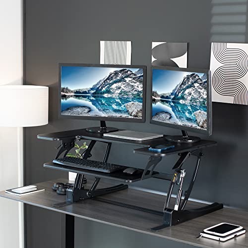 VIVO 36 inch Height Adjustable Stand Up Desk Converter, V Series, Quick Sit to Stand Tabletop Dual Monitor Riser Workstation, Black, DESK-V000V