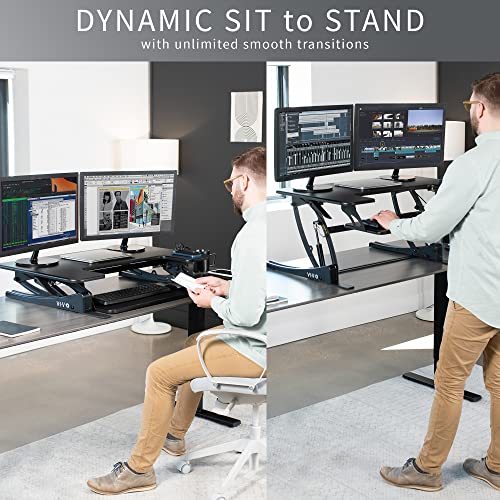 VIVO 36 inch Height Adjustable Stand Up Desk Converter, V Series, Quick Sit to Stand Tabletop Dual Monitor Riser Workstation, Black, DESK-V000V