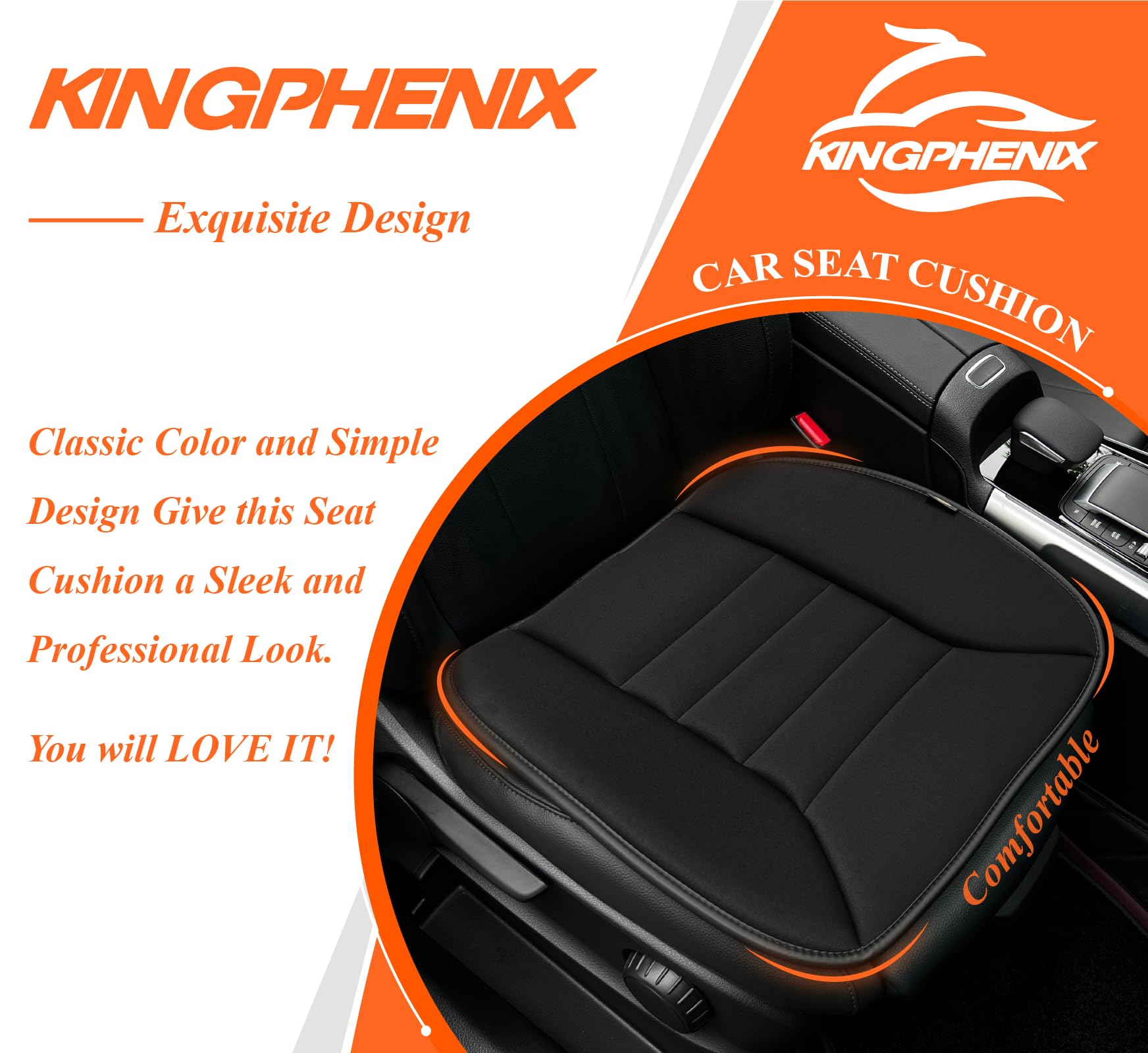 kingphenix Car Seat Cushion with 1.2inch Comfort Memory Foam, Seat Cushion for Car and Office Chair (Black)