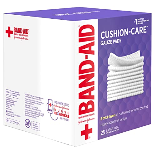 Band-Aid Brand Absorbent Cushion Care Sterile Square Gauze Pads for First Aid Protection of Minor Cuts, Scrapes & Burns, Non-Adhesive, Wound Care Dressing Pads, Large, 4 in x 4 in, 25 ct