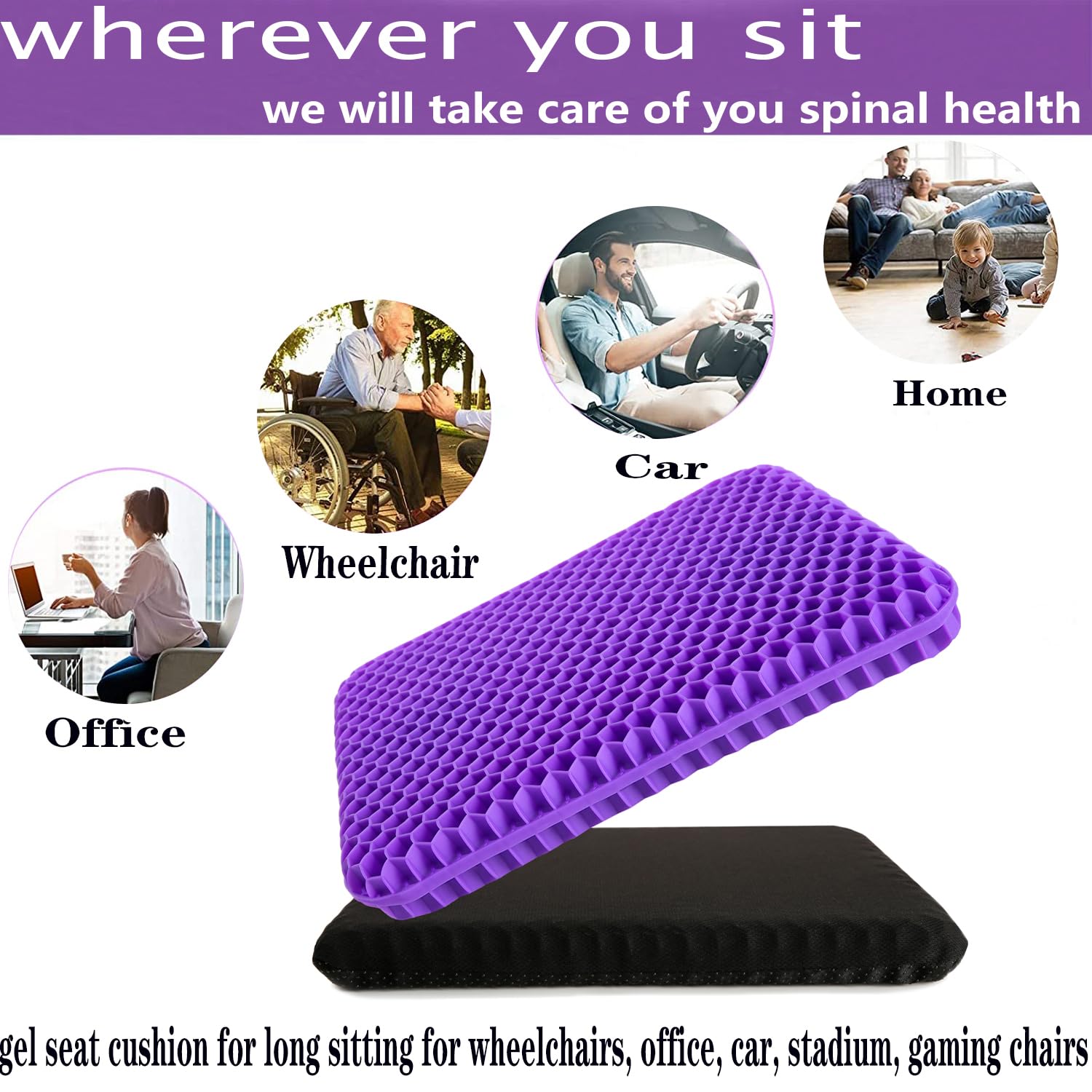 Extra thicken gel Seat Cushion for Long Sitting, Back, Sciatica, Tailbone Pain Relief Cushion, Use for The Car, Office, Wheelchair.(16.5×14.5×1.8inch)