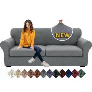 XINEAGE 2024 Newest 3 Pieces Couch Covers for 2 Extra Large Cushion Sofa Super Stretch Sofa Cover for 2 Large Seat Universal Loveseat Slip Cover for Living Room (Light Gray), 71"-91"(2 Cushions)