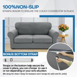 XINEAGE 2024 Newest 3 Pieces Couch Covers for 2 Extra Large Cushion Sofa Super Stretch Sofa Cover for 2 Large Seat Universal Loveseat Slip Cover for Living Room (Light Gray), 71"-91"(2 Cushions)