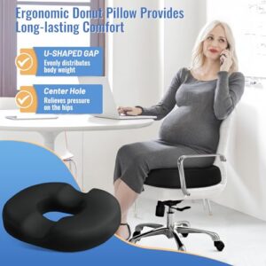 CloudBliss Donut Pillow Seat Cushion for Tailbone Pain Relief and Hemorrhoids, Memory Foam Seat Chair Cushion for Postpartum Pregnancy, Seat Cushions for Men and Women for Home & Office, (Black)